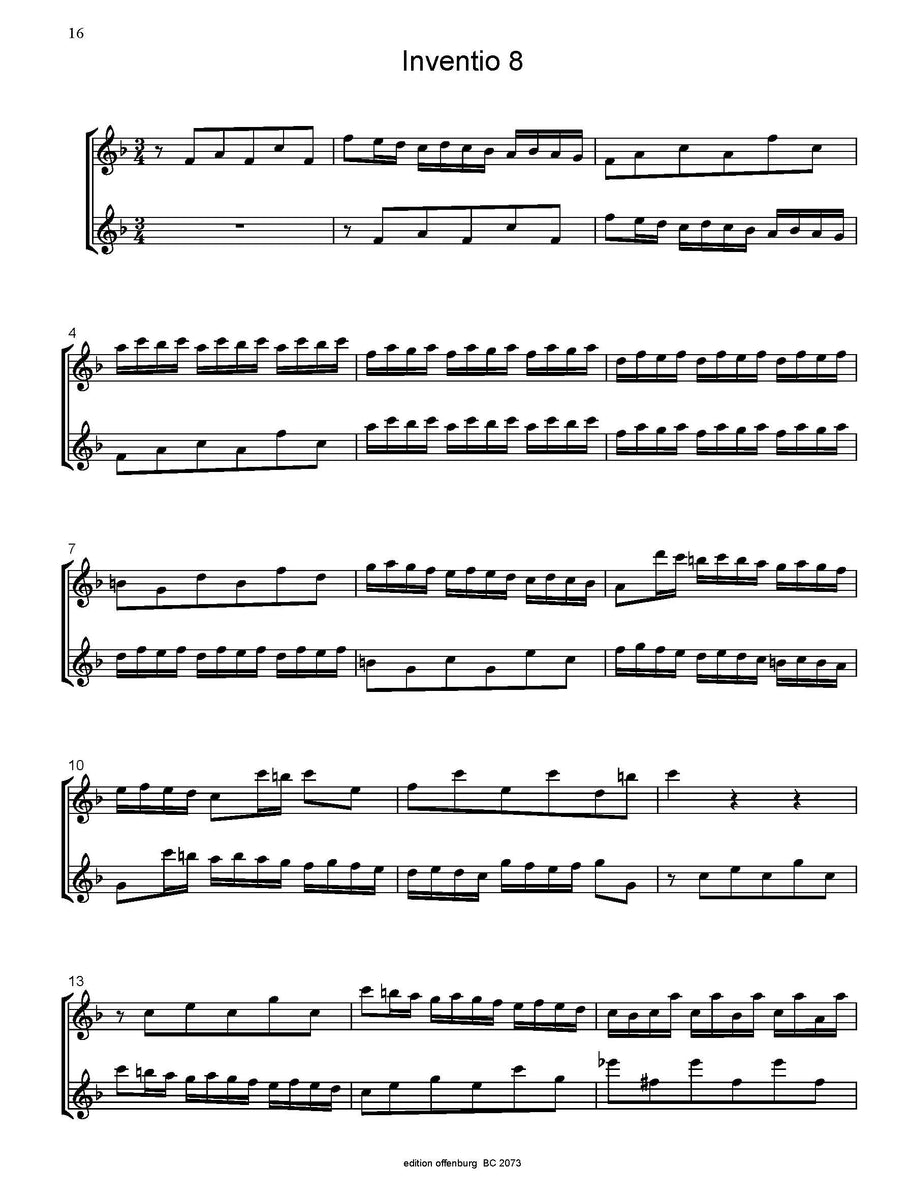 Johann Sebastian Bach: 15 Inventionen für zwei Violinen – edition offenburg